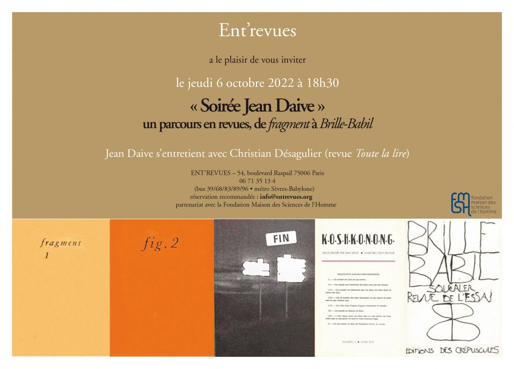 Soirée Jean Daive : Un parcours en revues ⋆ Ent’revues, le site des ...